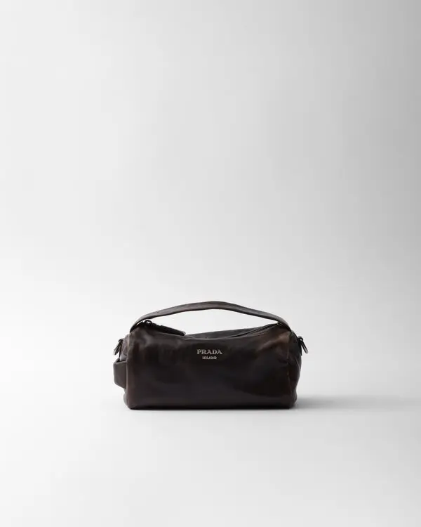 PRADA leather messenger bag dark brown